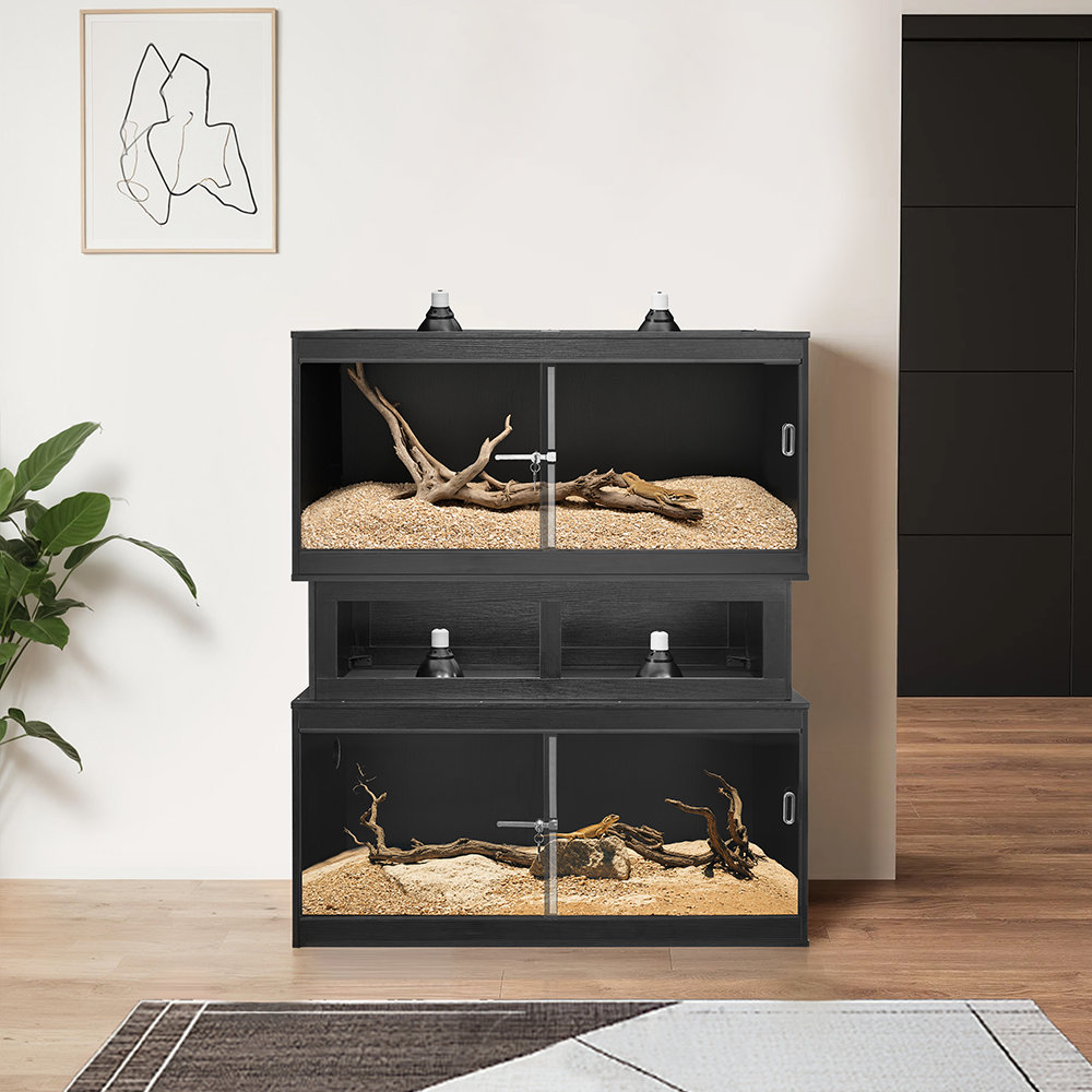 unipaws 95 Gallon Reptile Tank, Large Black Reptile Enclosure with Glass Sliding Doors and Lock ...